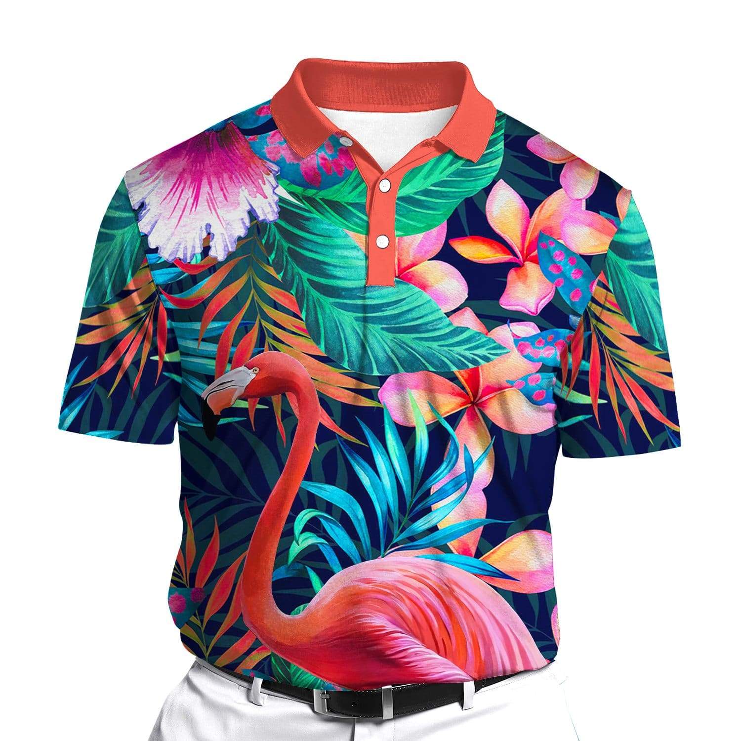 Flamingo Summer Tropical Polo Shirt - Bluefink