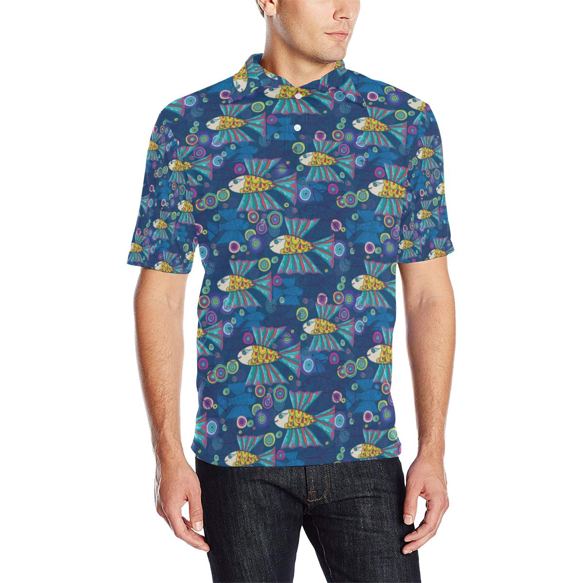 Flying Fish Pattern Print Design 01 Men Polo Shirt - Bluefink