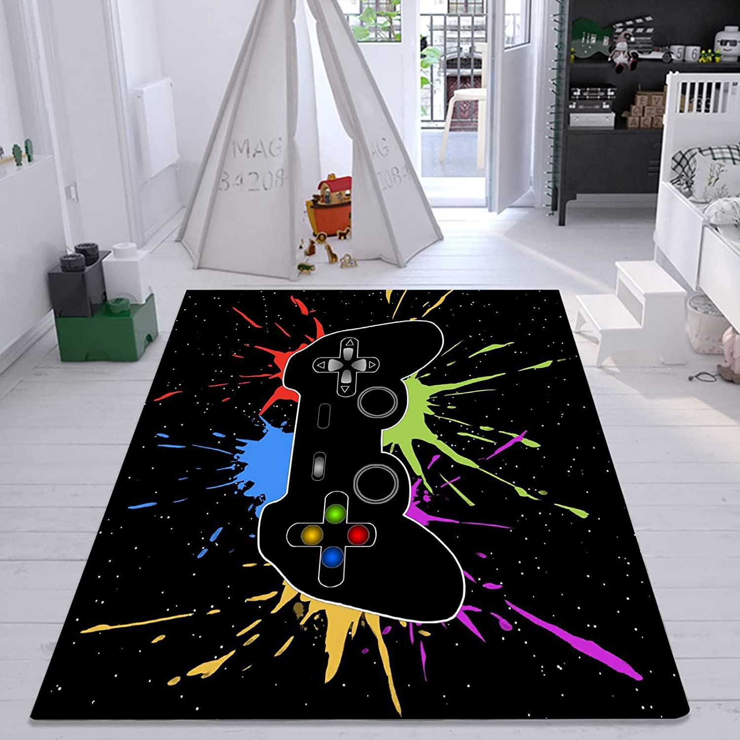 Gaming Pattern Rug with Video Game Controller Design for Boys Bedroom ...