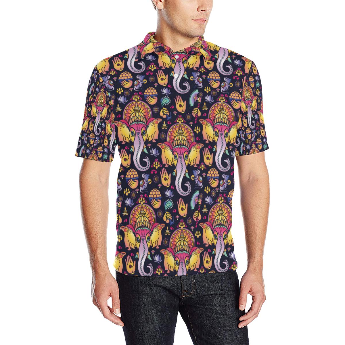 Ganesha Indian Pattern Print Design 03 Men Polo Shirt - Bluefink