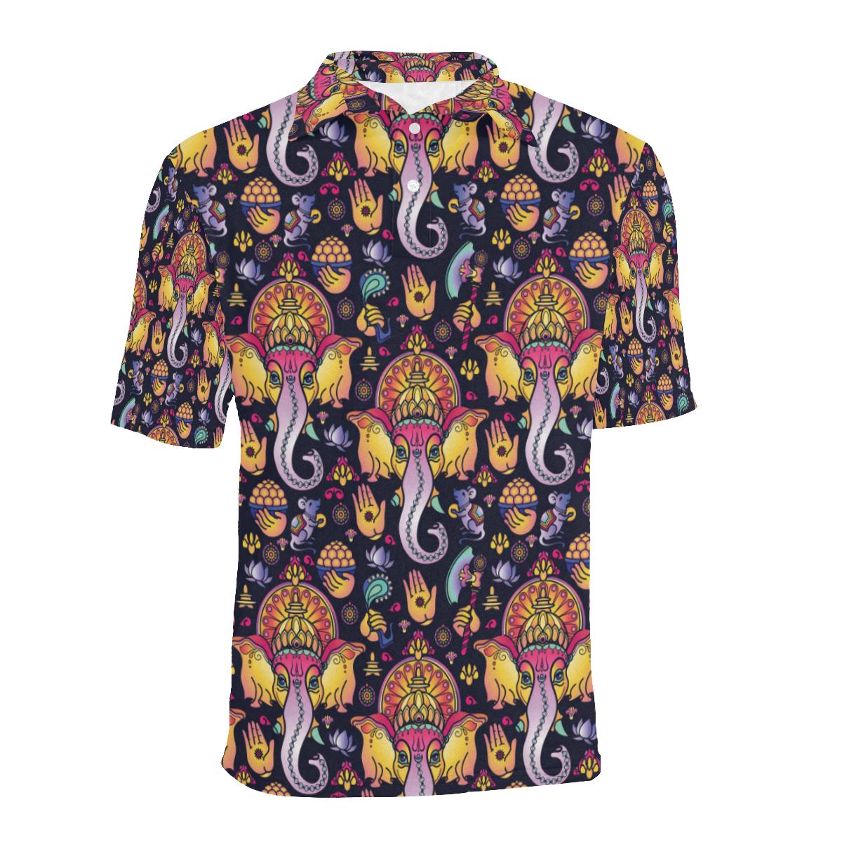 Ganesha Indian Pattern Print Design 03 Men Polo Shirt - Bluefink