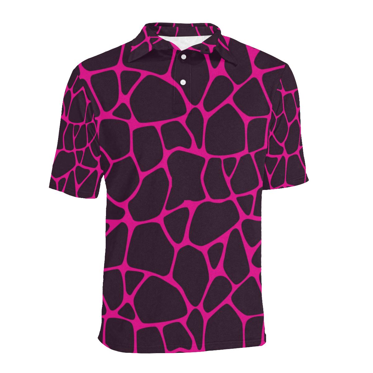 Giraffe Pink Background Texture Print Men Polo Shirt - Bluefink