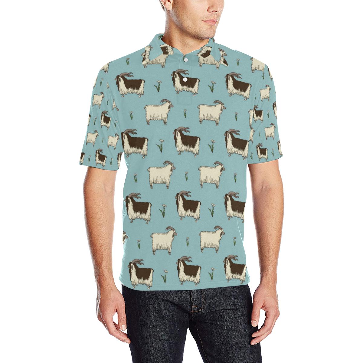 Goat Pattern Print Design 02 Men Polo Shirt - Bluefink