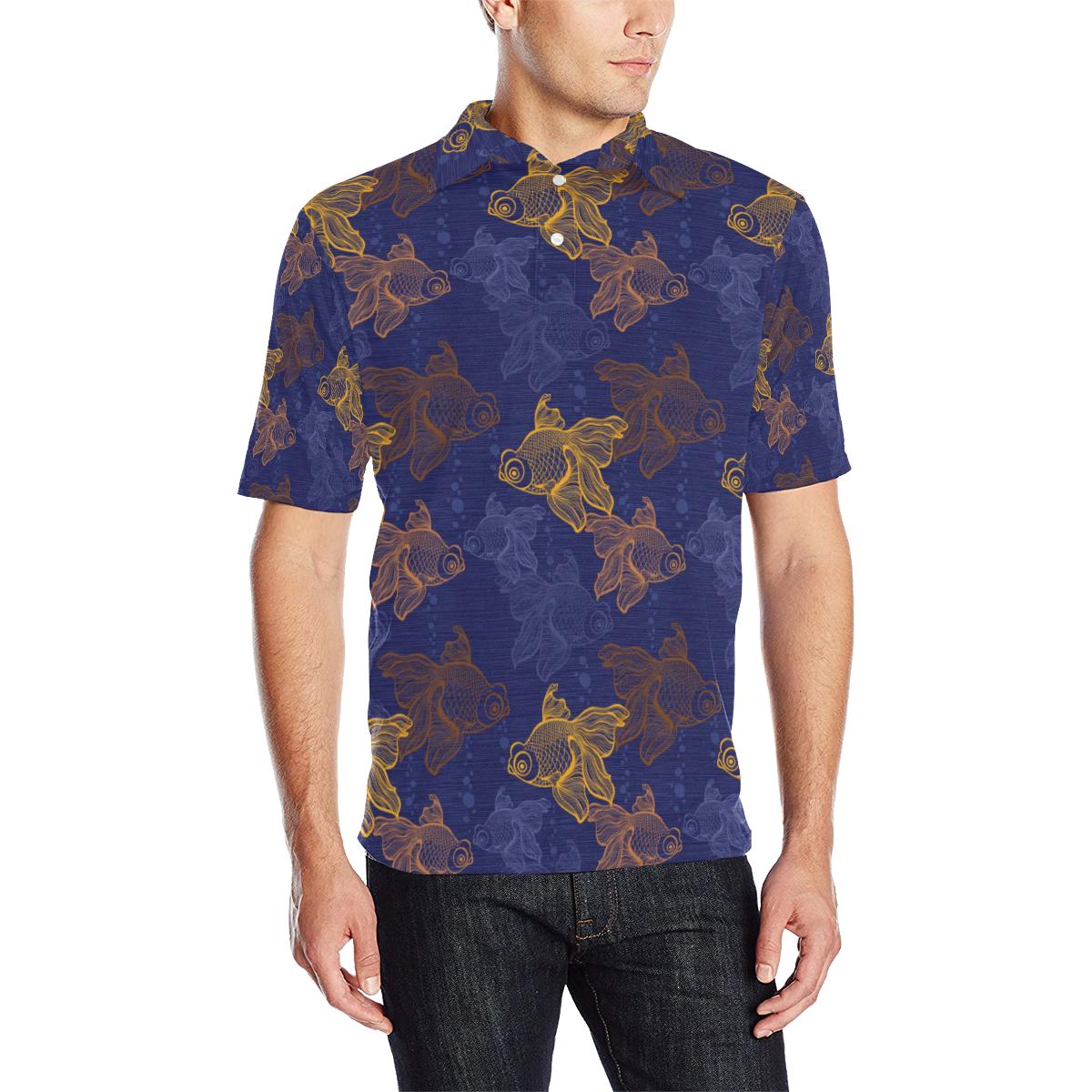 Goldfish Pattern Print Design 01 Men Polo Shirt - Bluefink