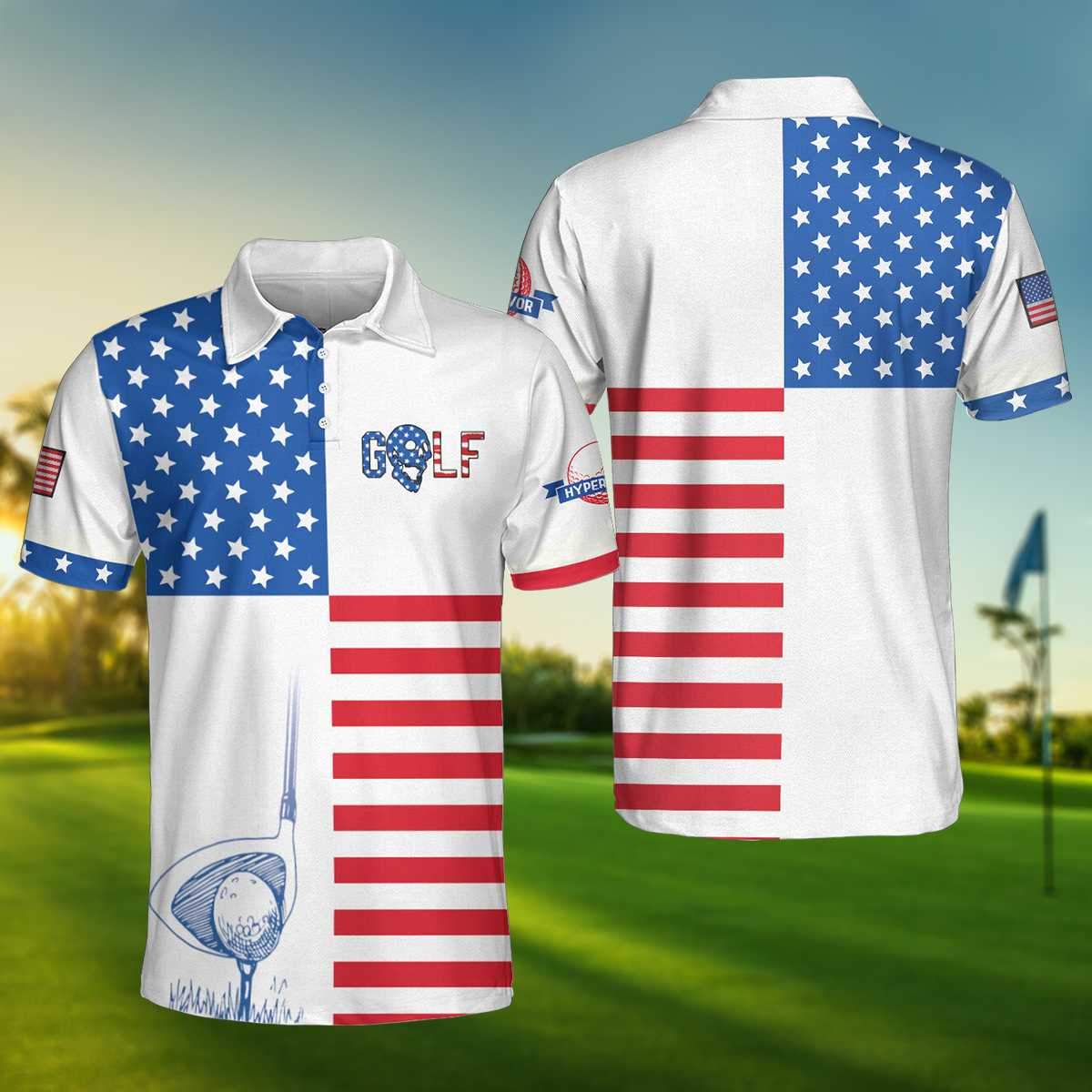 Golf With American Flag Polo Shirt - Bluefink