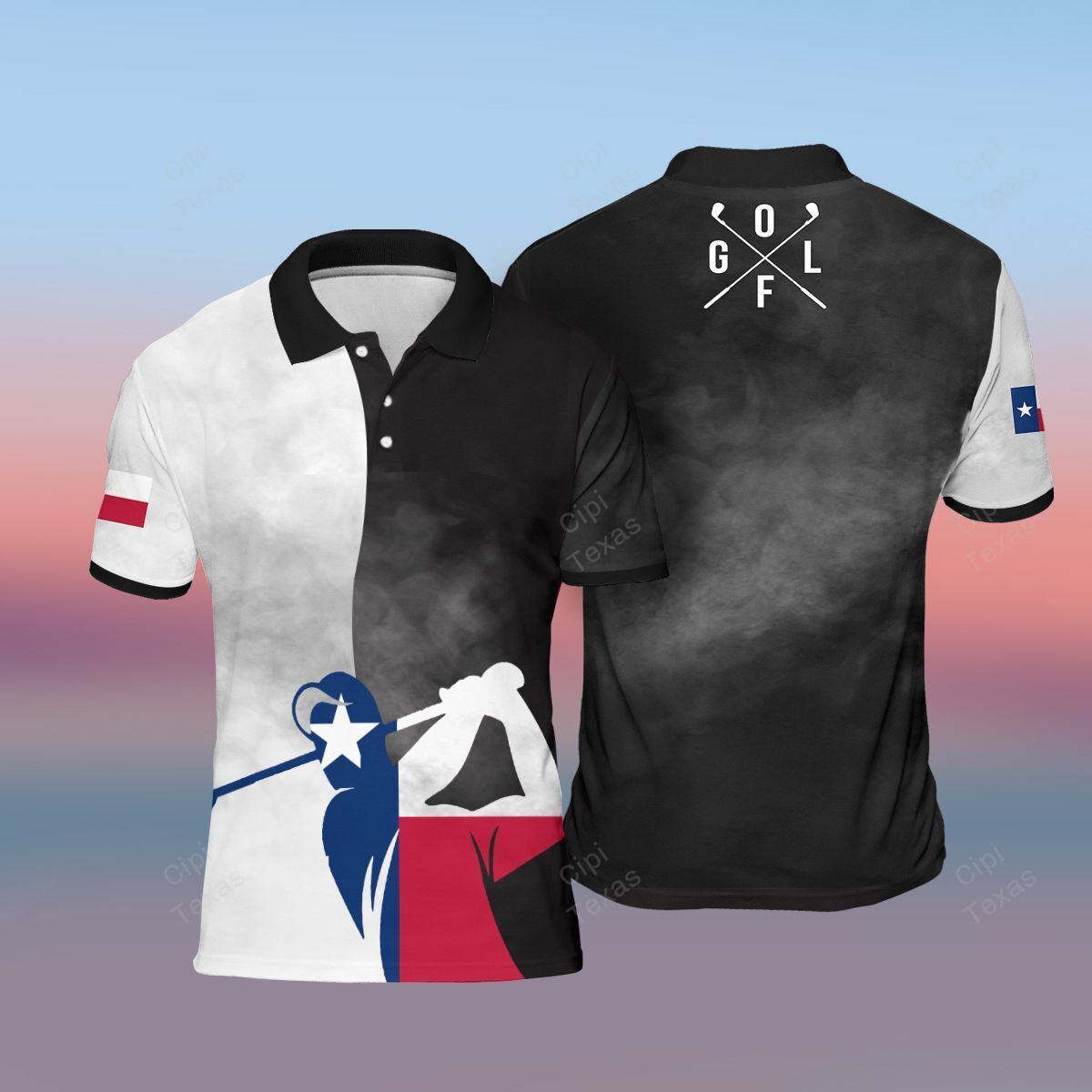 Golfer Golf Player Texas Flag Black Polo Shirt - Bluefink