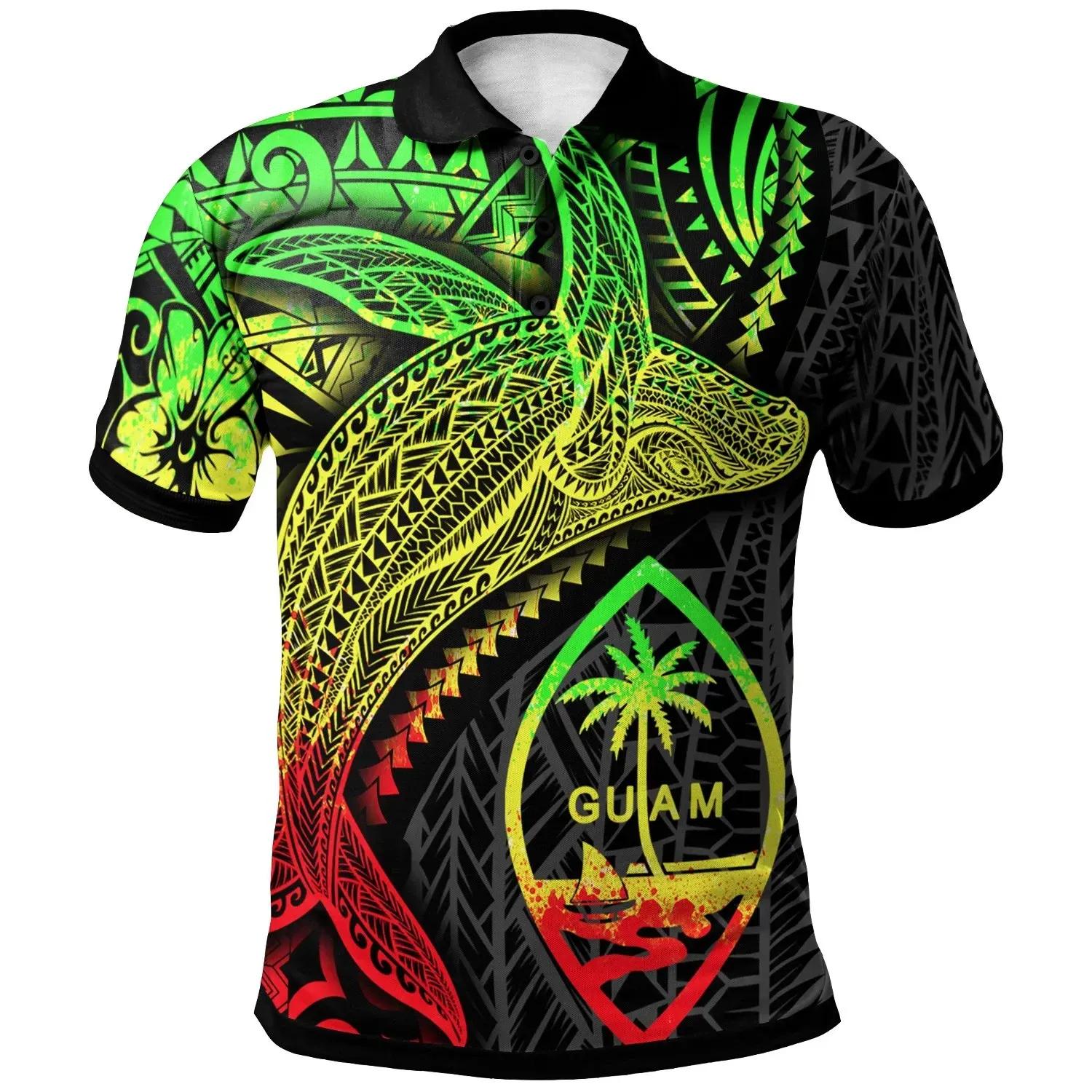 Guam Polo Shirt - Humpback Whale & Coat of Arms Reggae - Bluefink