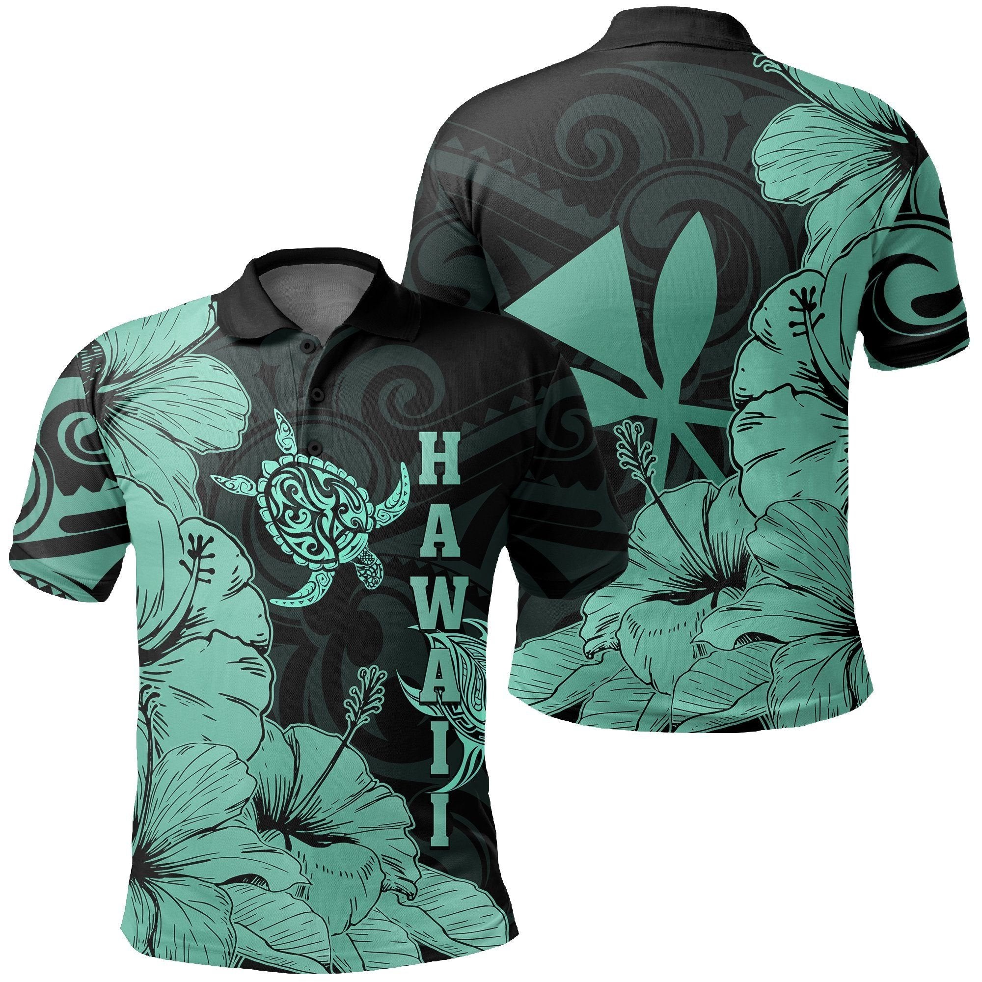 Hawaii Turtle Polo Shirt Polynesian Hibiscus Art Ver 2.0 Turquoise ...