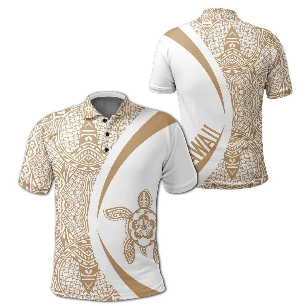 Hawaii Turtle Polynesian Polo Shirt Gold And White - Circle Style ...