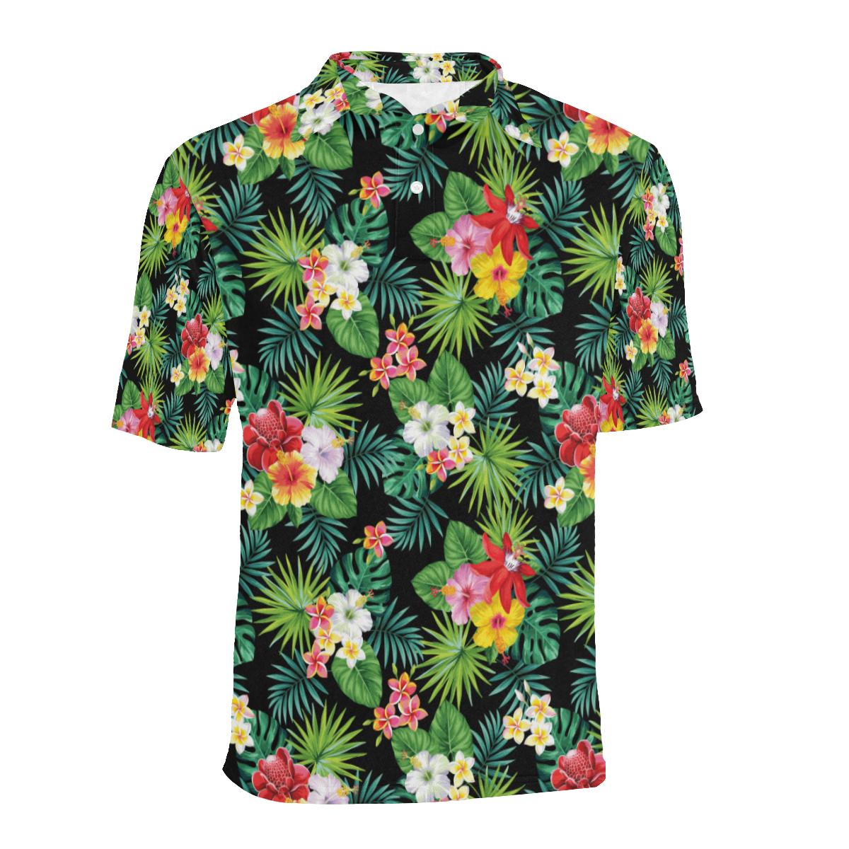 Hibiscus Hawaiian Flower Tropical Men Polo Shirt - Bluefink