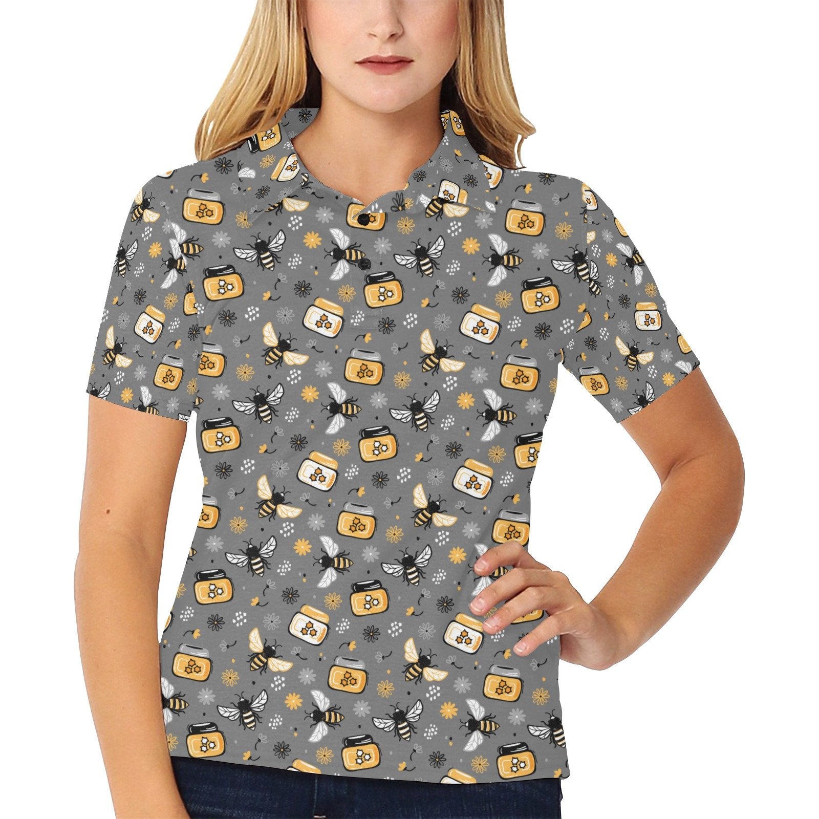 Honey Bee Print Design Women's Polo Shirt Gift - Bluefink