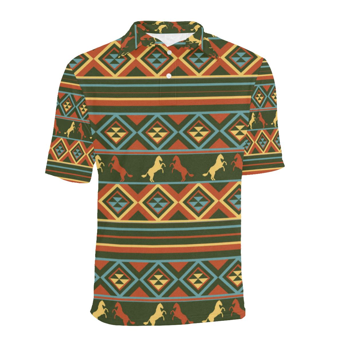 Horse Western Pattern Men Polo Shirt - Bluefink