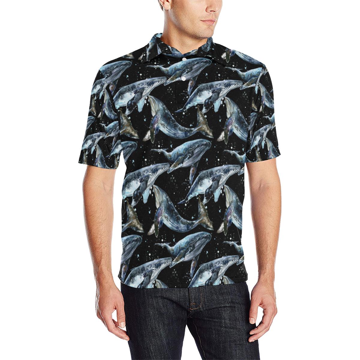 Humpback Whale Pattern Print Design 01 Men Polo Shirt - Bluefink