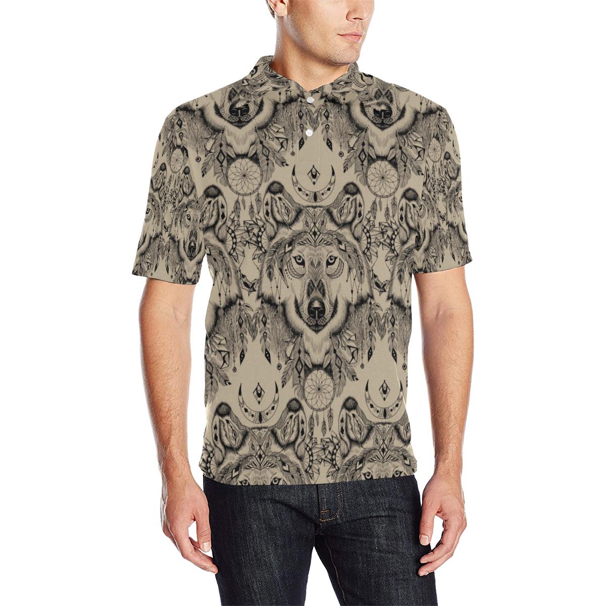 Indian Boho Wolf Men Polo Shirt - Bluefink