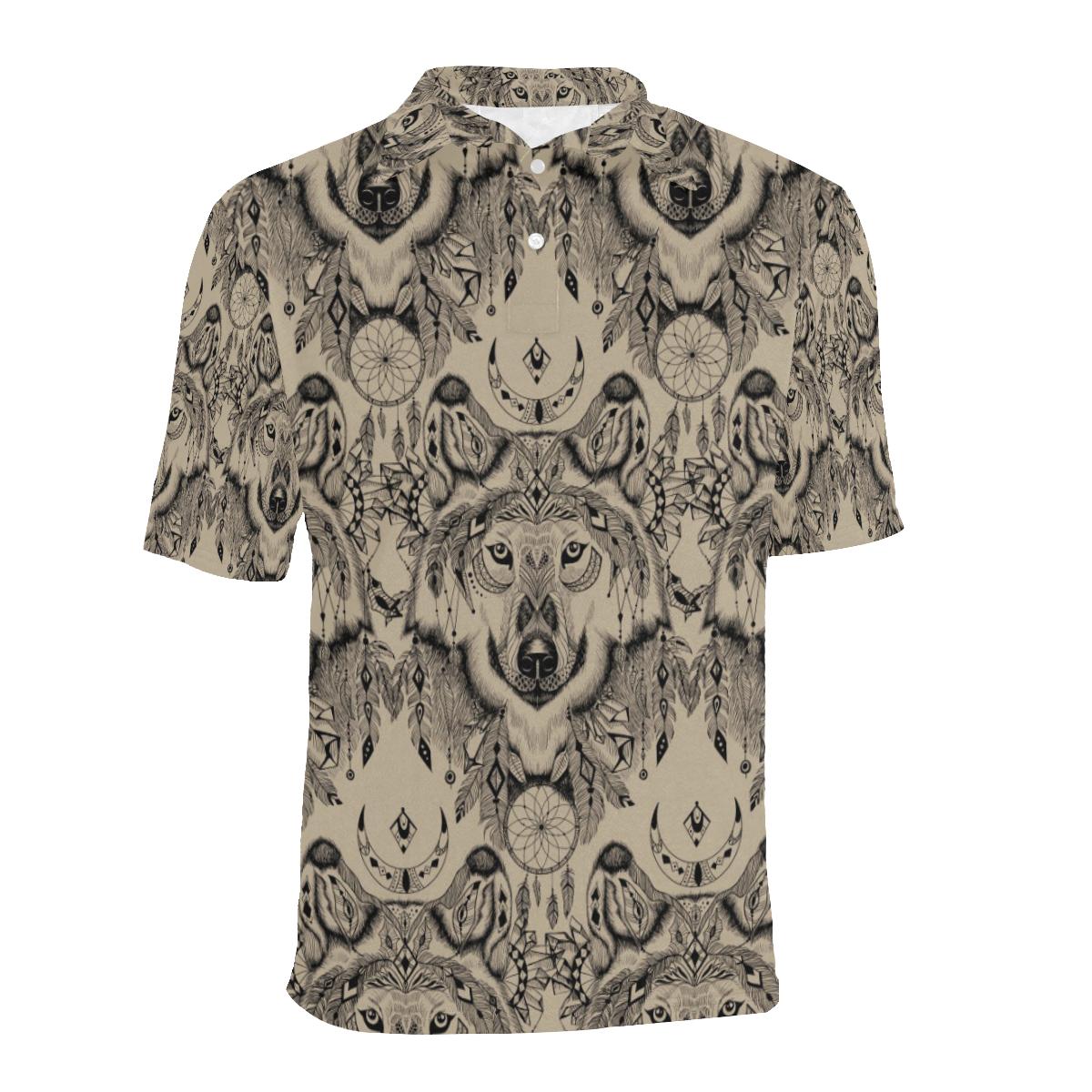 Indian Boho Wolf Men Polo Shirt - Bluefink
