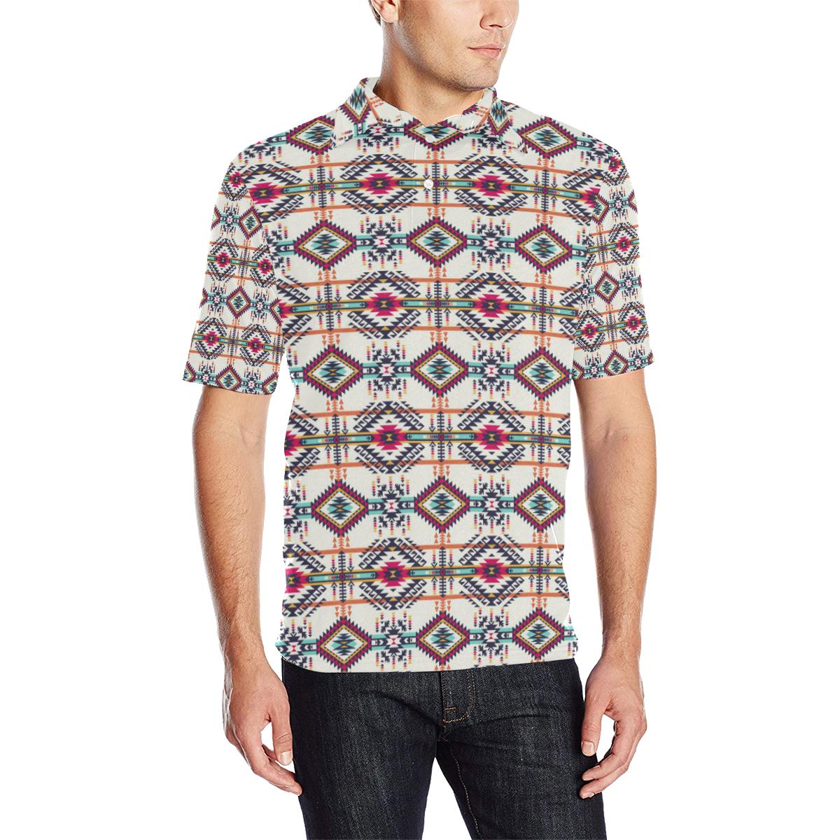 Indian Navajo Art Themed Design Print Men Polo Shirt - Bluefink