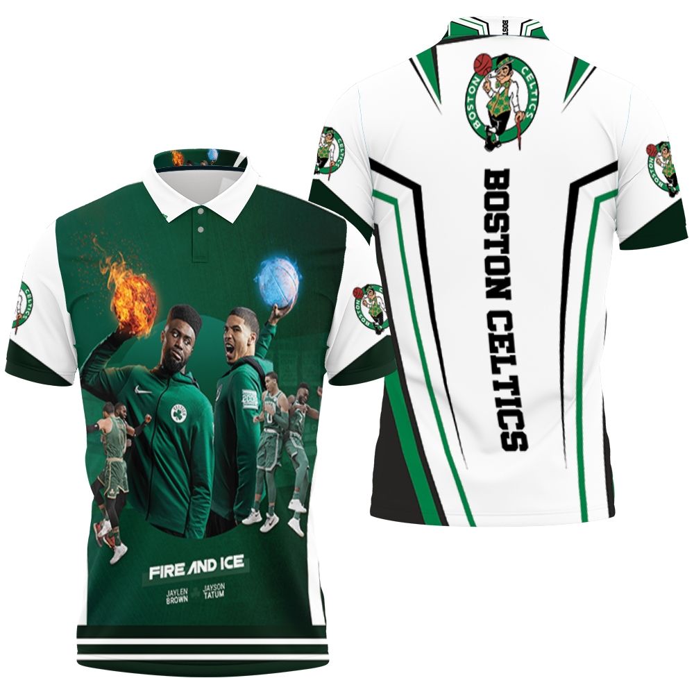 Jaylon Brown Jayson Tatum Boston Celtics Fire And Ice Polo Shirt - Bluefink