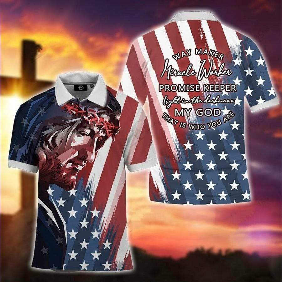 Jesus Way Maker Miracle Worker Polo Shirt - Bluefink