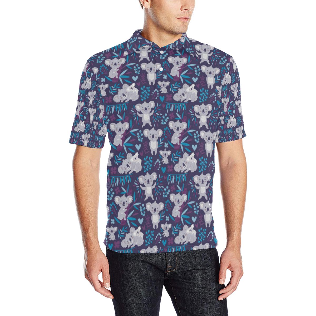 Koala Cute Themed Design Print Men Polo Shirt - Bluefink