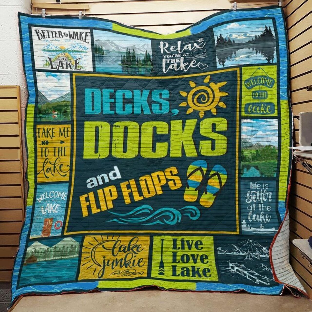 Lake Decks Docks And Flip Flops Quilt Bedding Set Blanket - Bluefink