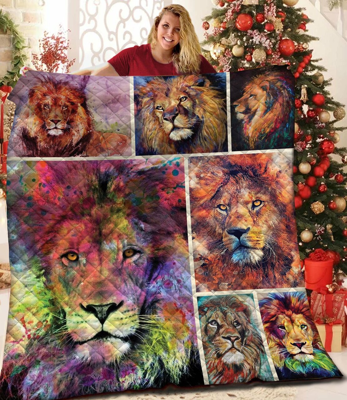 Lion Quilt Bedding Set Bedroom Decor Gifts for Lion Lovers - Bluefink