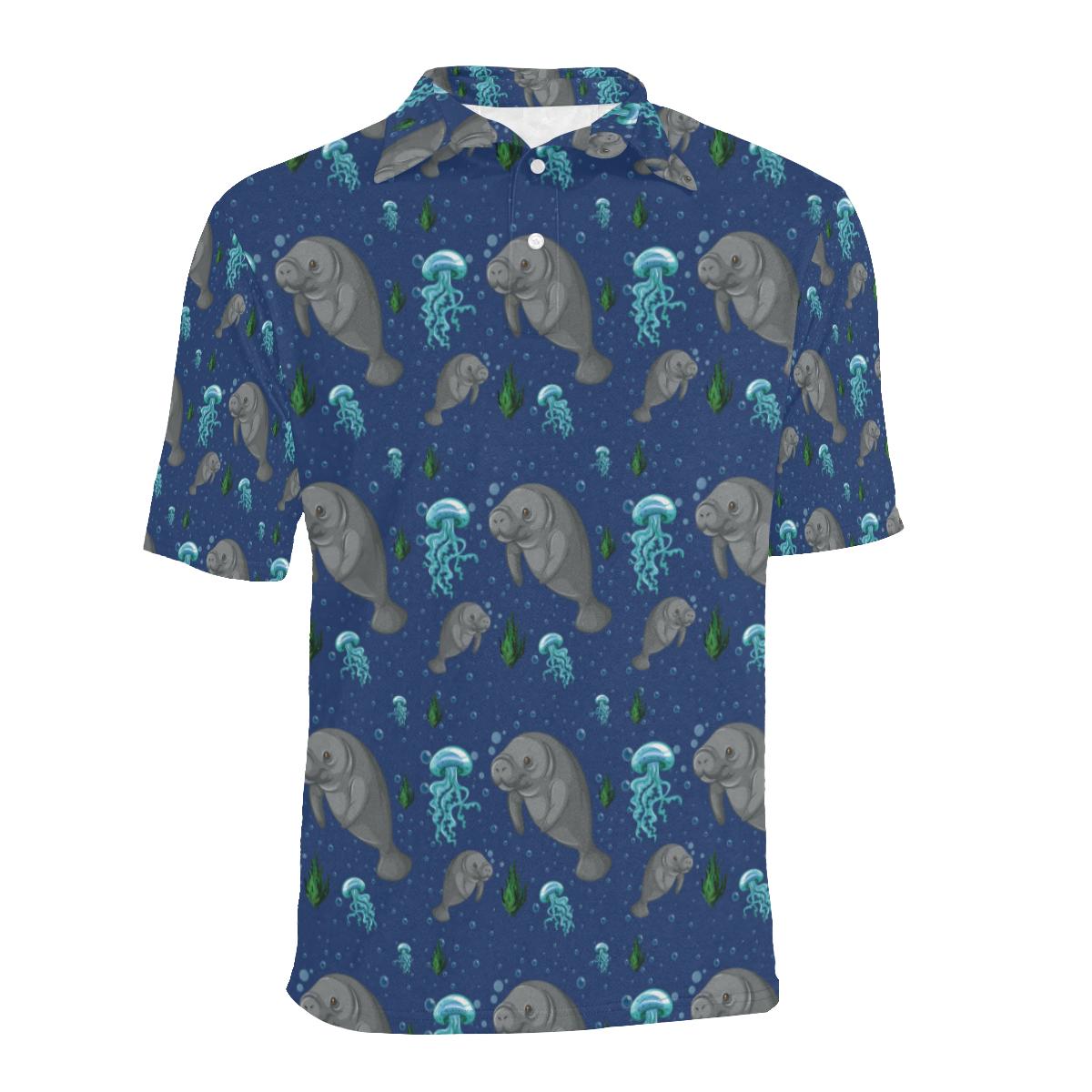 Manatee Pattern Print Design 01 Men Polo Shirt - Bluefink