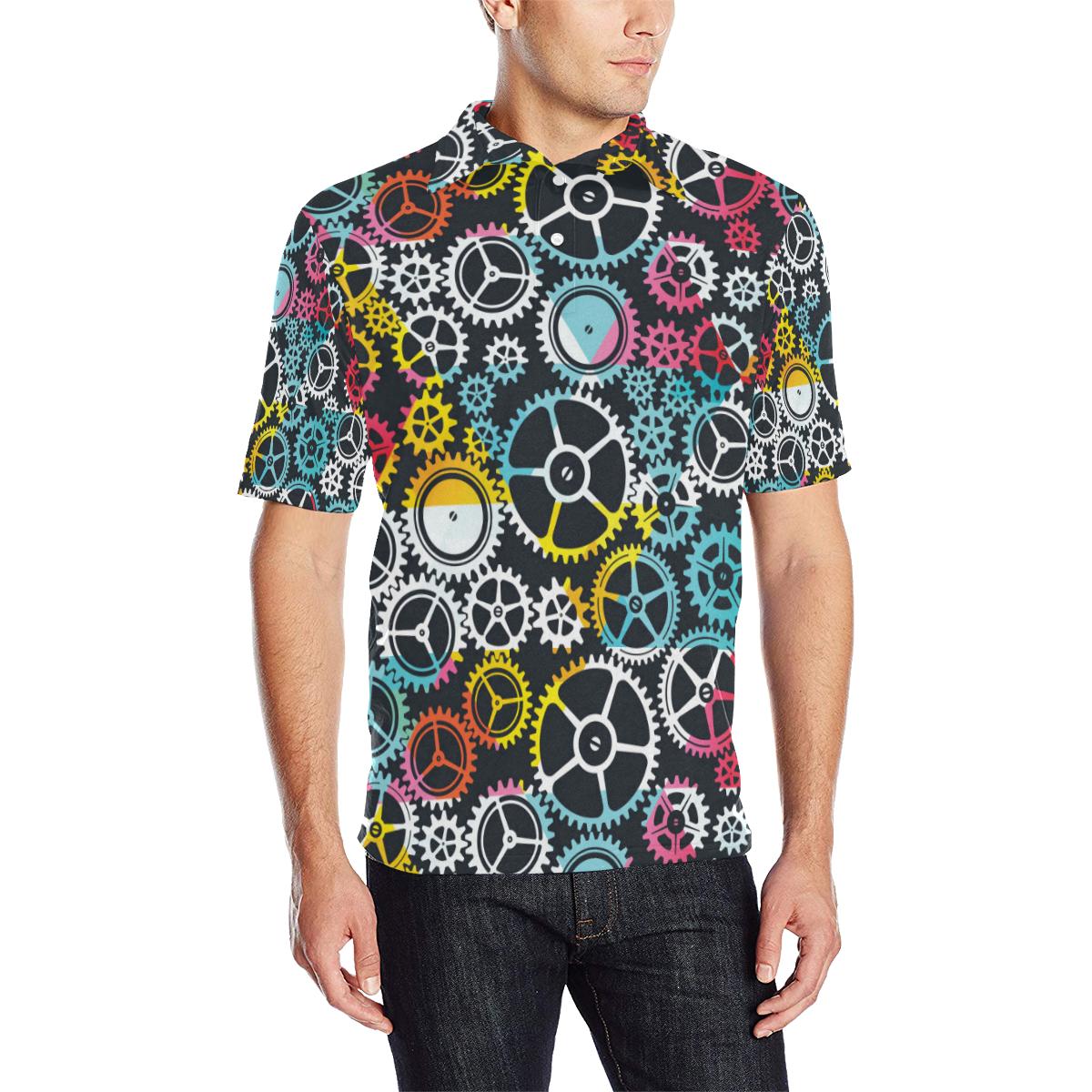Mechanic Pattern Print Design 02 Men Polo Shirt - Bluefink