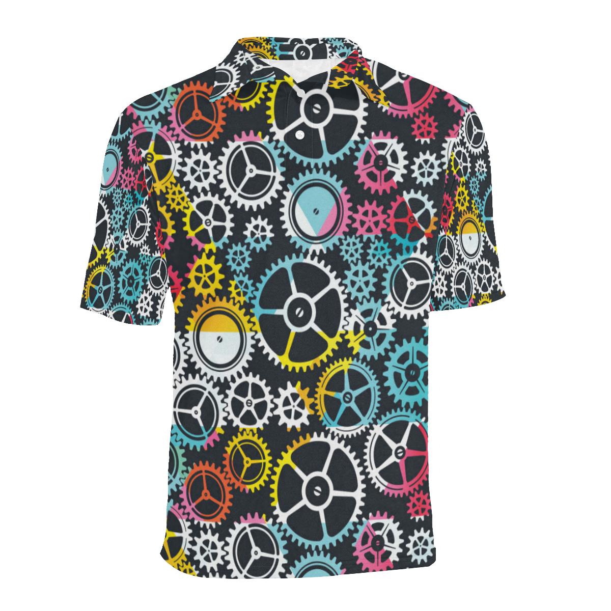 Mechanic Pattern Print Design 02 Men Polo Shirt - Bluefink