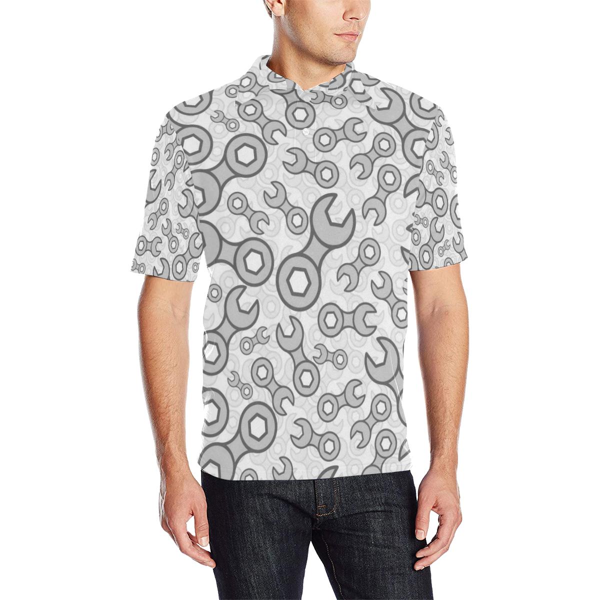 Mechanic Pattern Print Design 05 Men Polo Shirt - Bluefink
