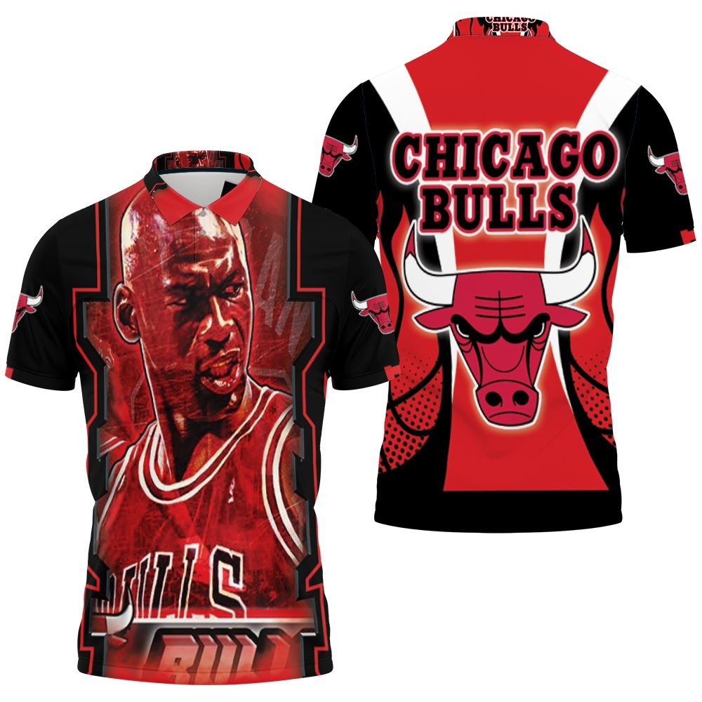 Michael Jordan Chicago Bulls 23 Fireball Polo Shirt - Bluefink
