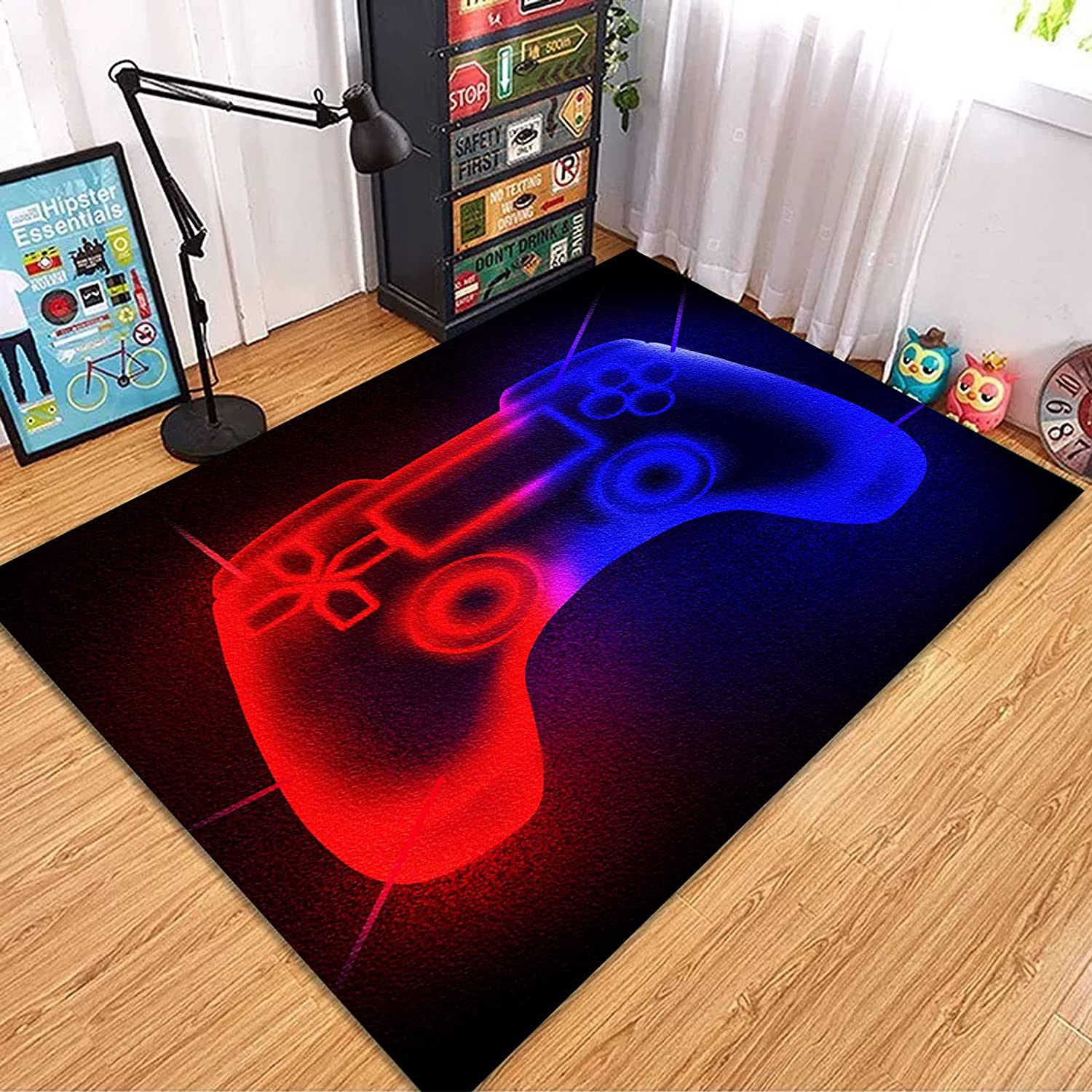 Modern Gaming Area Rug for Kids Room with Blue Game Controller Print ...