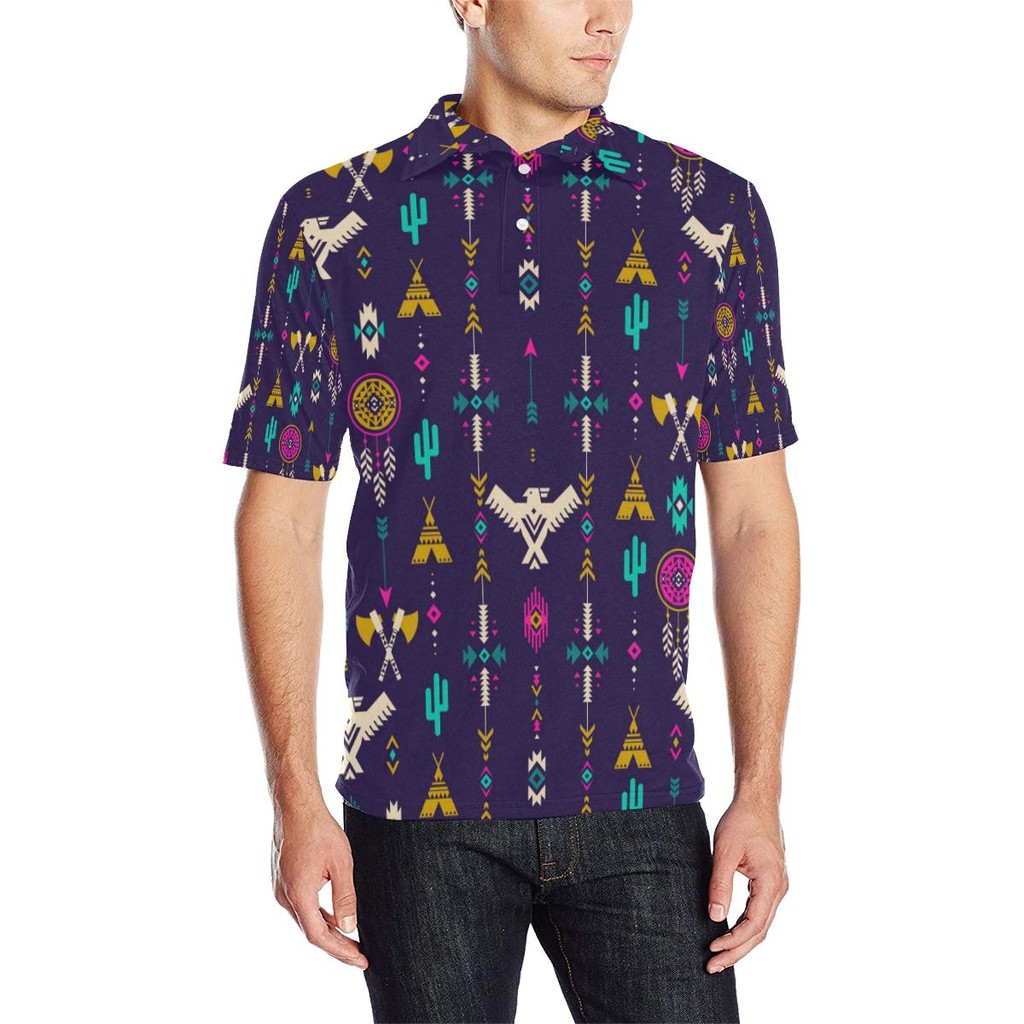 Native American Eagle Indian Pattern Men Polo Shirt - Bluefink