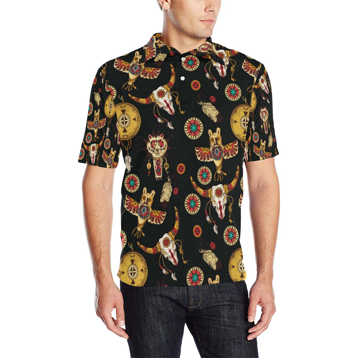 Native American Symbol Pattern Men Polo Shirt - Bluefink