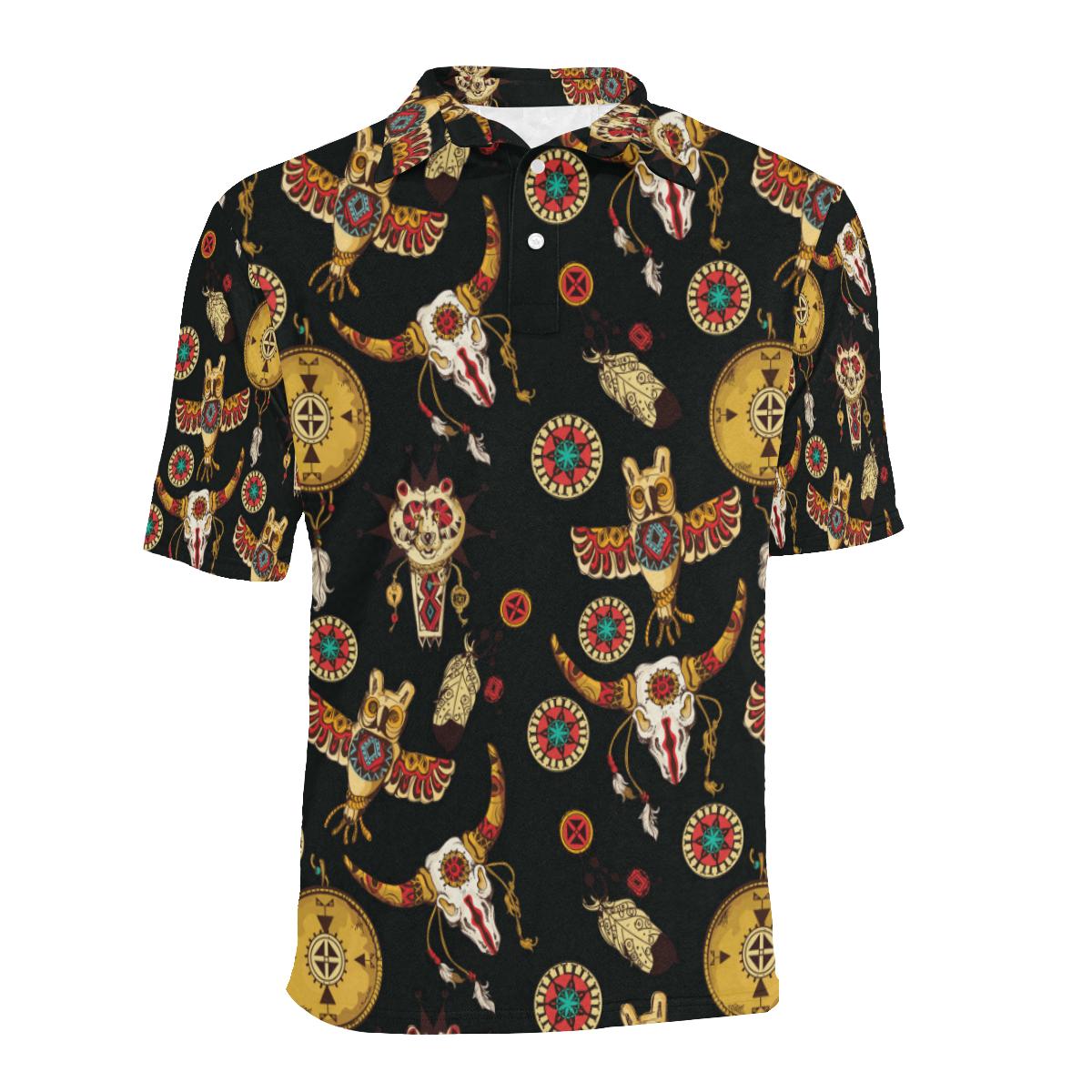 Native American Symbol Pattern Men Polo Shirt - Bluefink