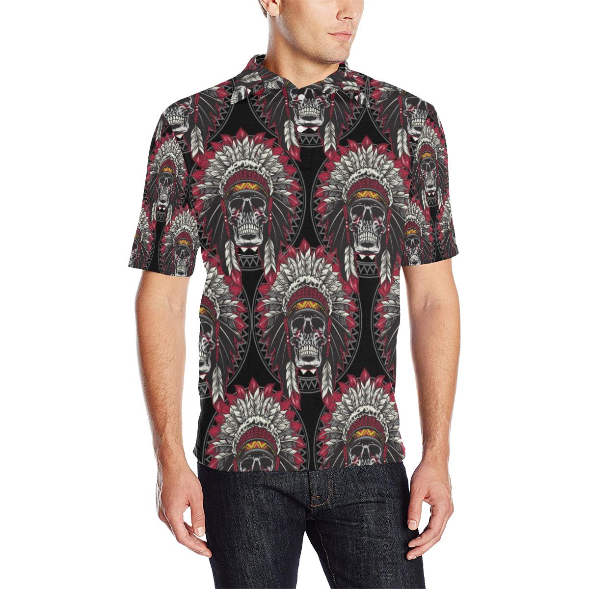 Native Indian Skull Men Polo Shirt - Bluefink