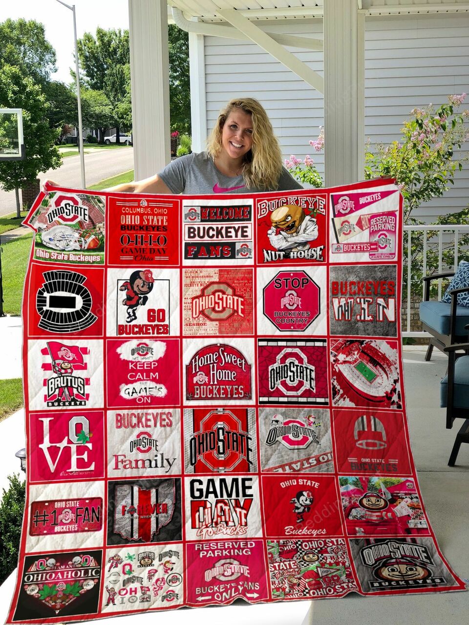 Ohio State Buckeyes Football Quilt Bedding Set Blanket Fan Made Bedroom ...