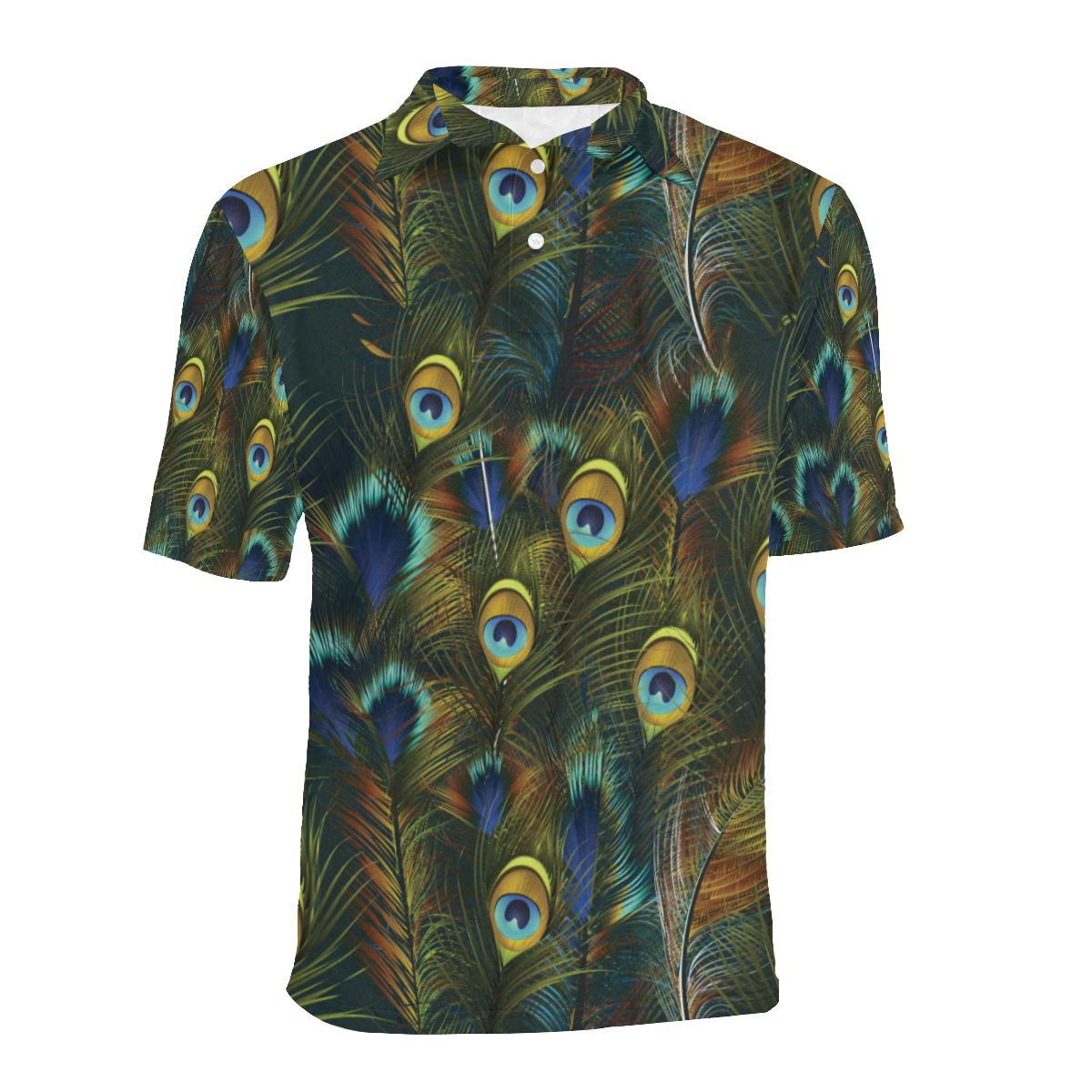 Peacock Feather Pattern Print Design Men Polo Shirt - Bluefink