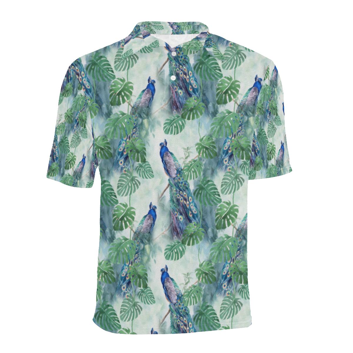 Peacock Pattern Print Design Men 3D Polo Shirt - Bluefink