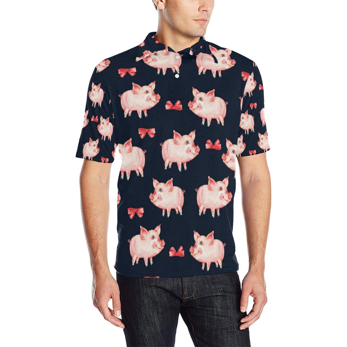 Pig Cute Pattern Print Design 02 Men Polo Shirt - Bluefink