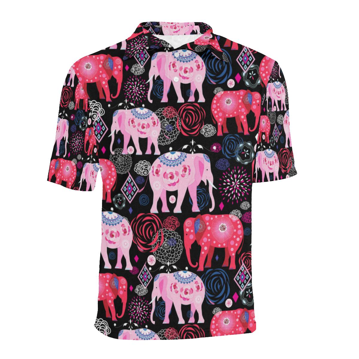 Pink Elephant Pattern Men Polo Shirt - Bluefink