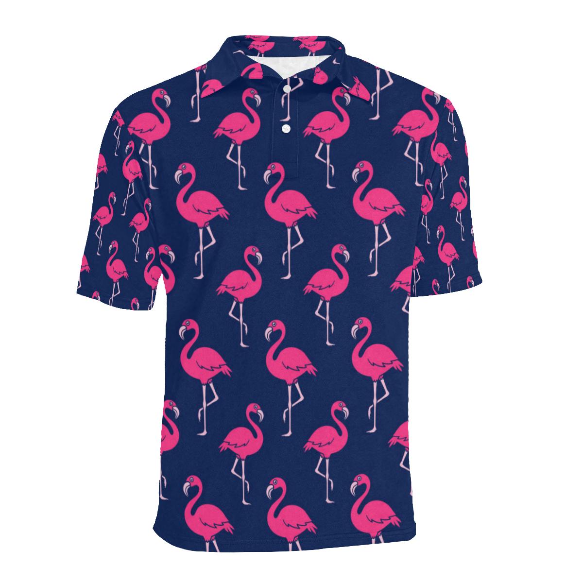 Pink Flamingo Pattern Men Polo Shirt - Bluefink