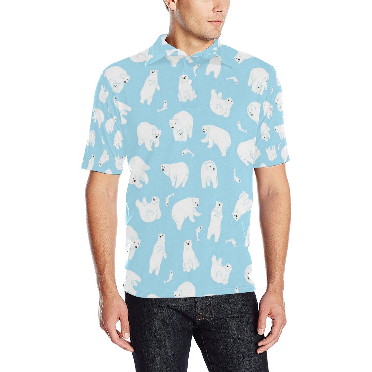 Polar Bear Pattern Print Design Pb01 Men Polo Shirt - Bluefink