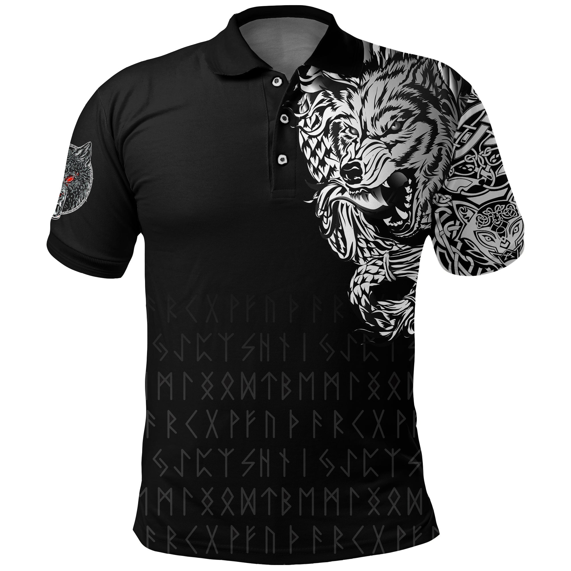 Polo Shirt - Dark Norse Wolf Tattoo - Bluefink