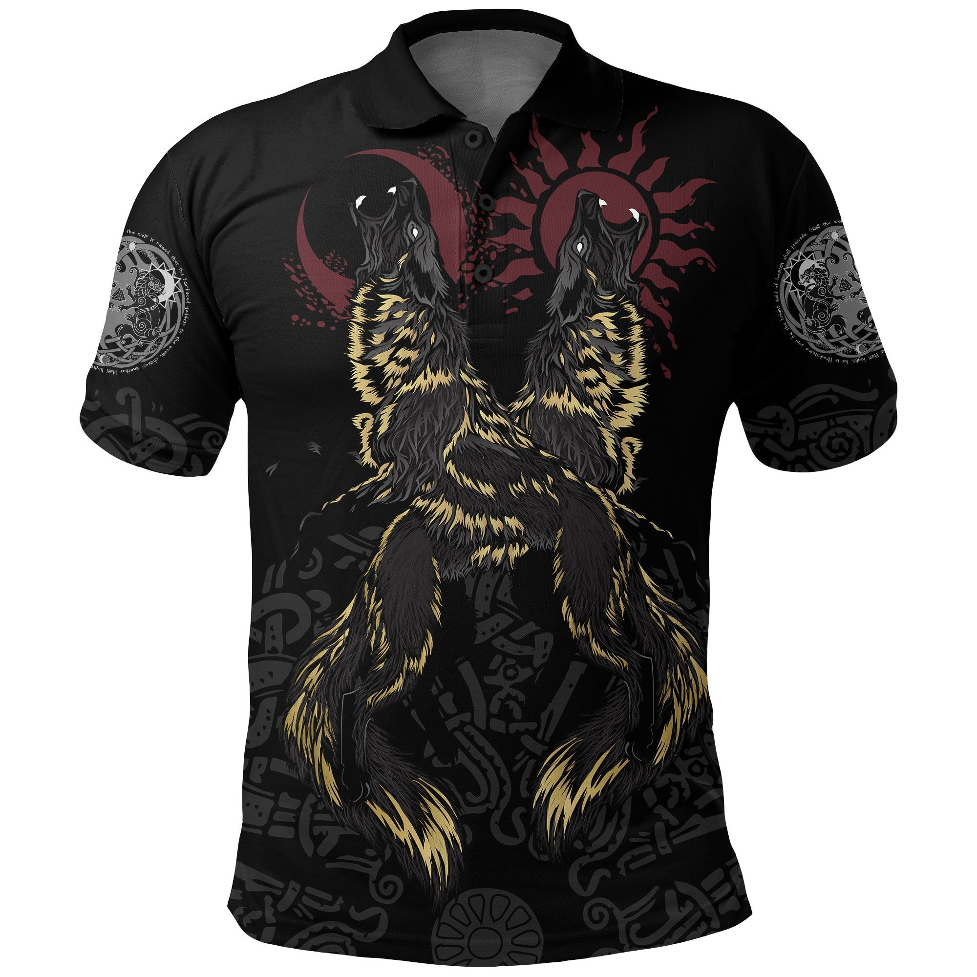Polo Shirt - The Wolves Skoll and Hati - Bluefink