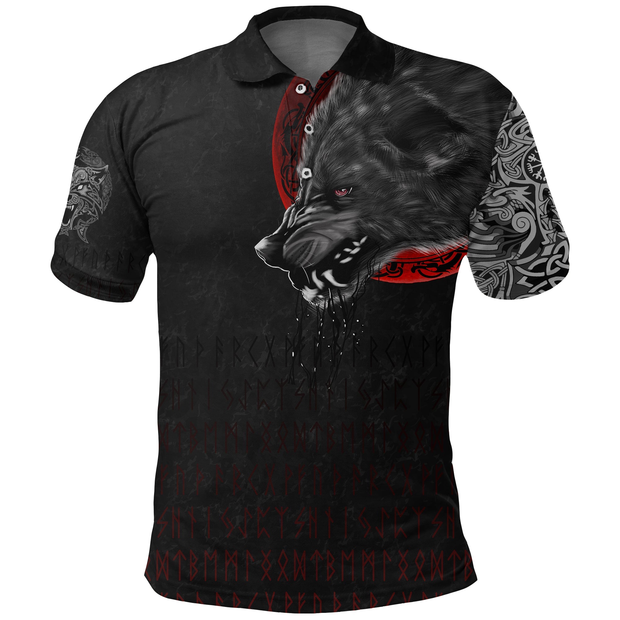 Polo Shirt - Wolf And Blood Moon - Bluefink