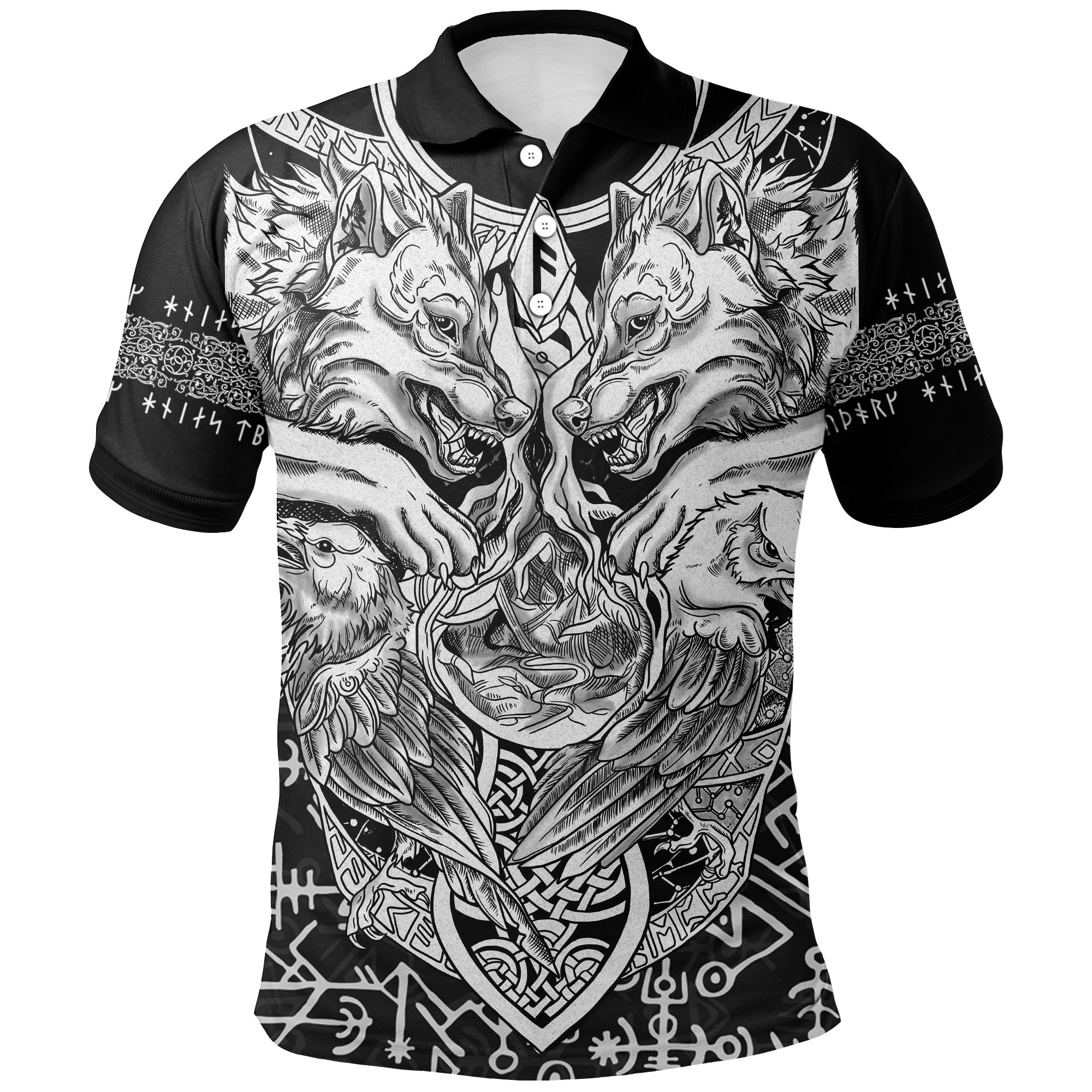 Polo Shirt - Wolf And Raven Special - Bluefink
