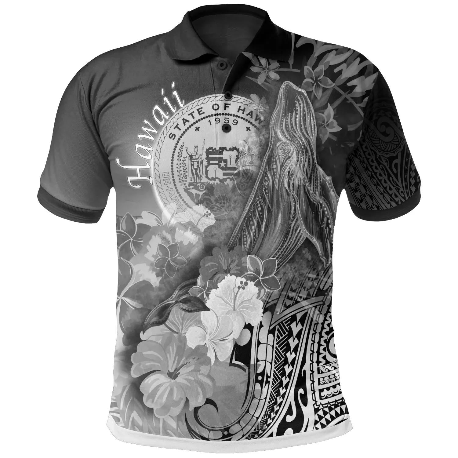 Polynesian Hawaii Polo Shirts - Humpback Whale with Tropical Flowers ...