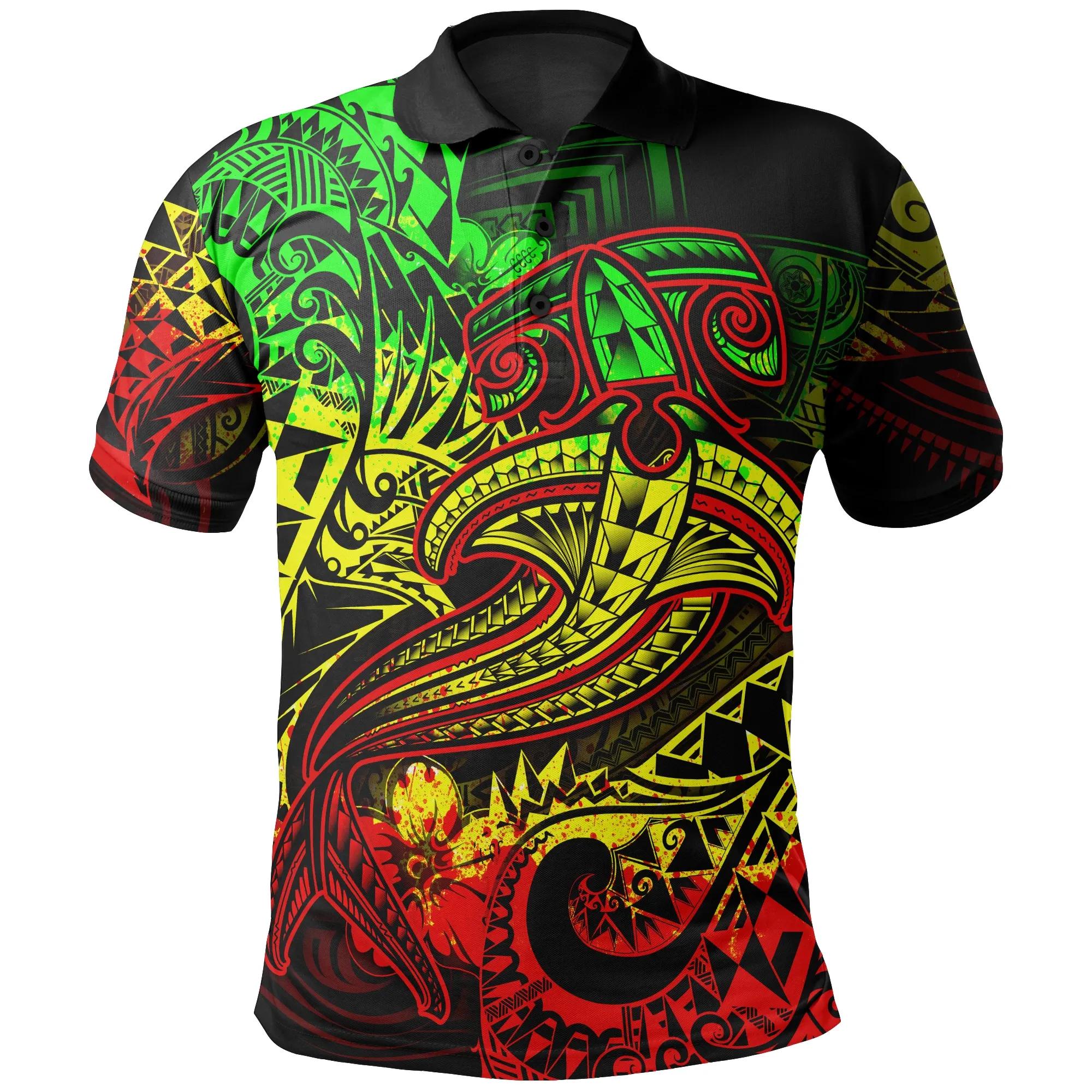 Polynesian Polo Shirt - Reggae Shark Polynesian Tattoo - Bluefink