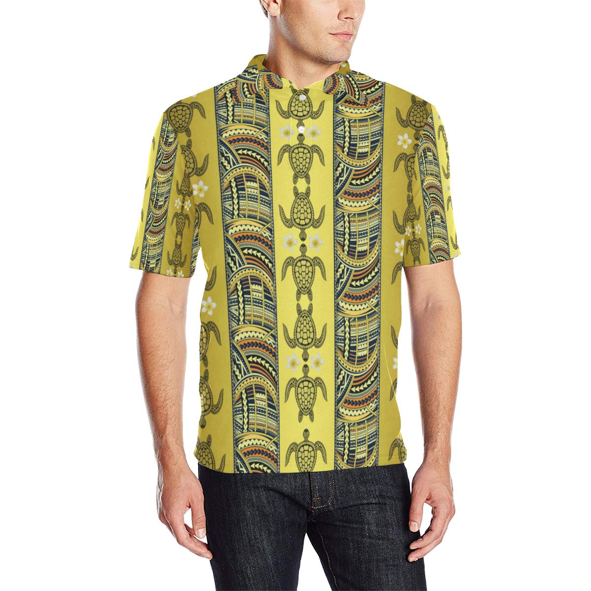 Polynesian Turtle Hawaiian Design Print Men Polo Shirt - Bluefink