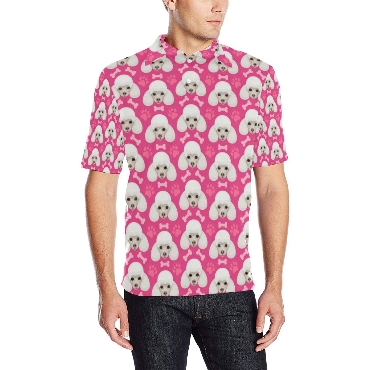 Poodle Pattern Print Design Men Polo Shirt - Bluefink